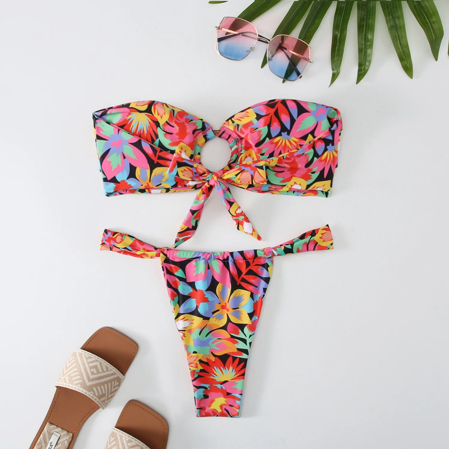 Flower-Print-2-Piece-Swimsuit-for-Women-2024-New-Low-Waist-Thong-Bikini ...