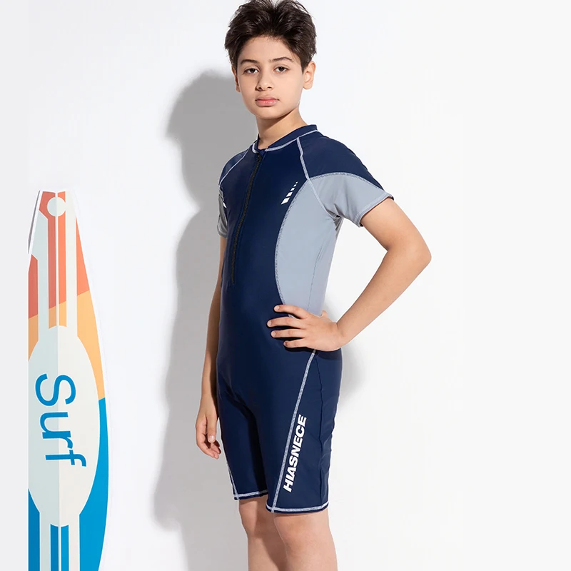 Boys-One-Piece-Swimsuit-Youth-Sports-Short-Sleeve-Swimming-Rash-Guard ...