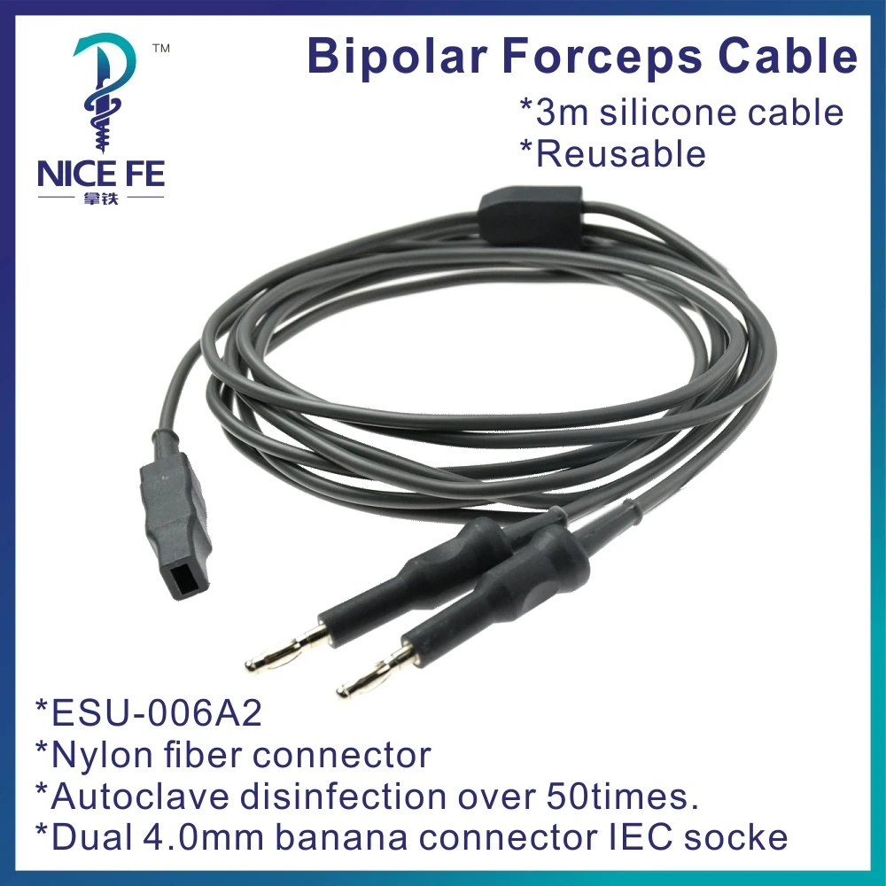 ESU-006A2-Reusable-Bipolar-Forceps-Cable-Dual-4-0mm-Banana-Connector ...