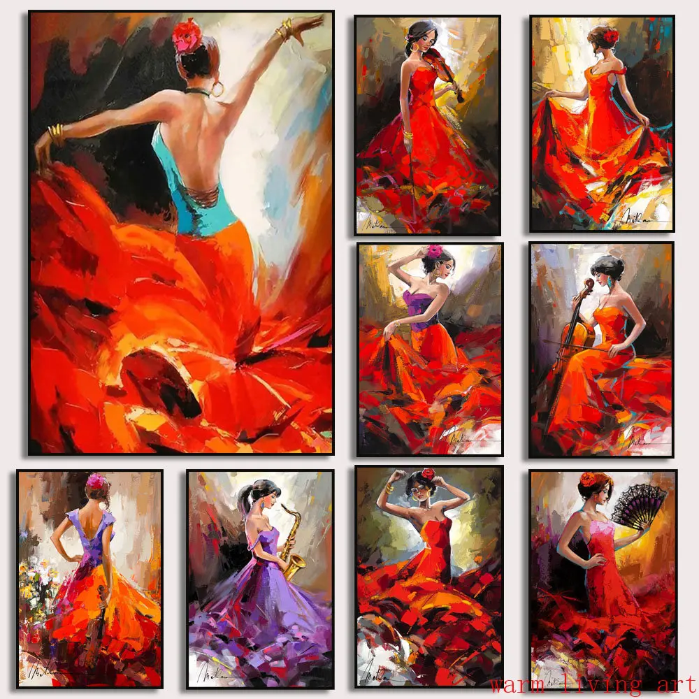 Abstract-Spanish-Flamenco-Dancer-Poster-Red-Dress-Canvas-Painting ...