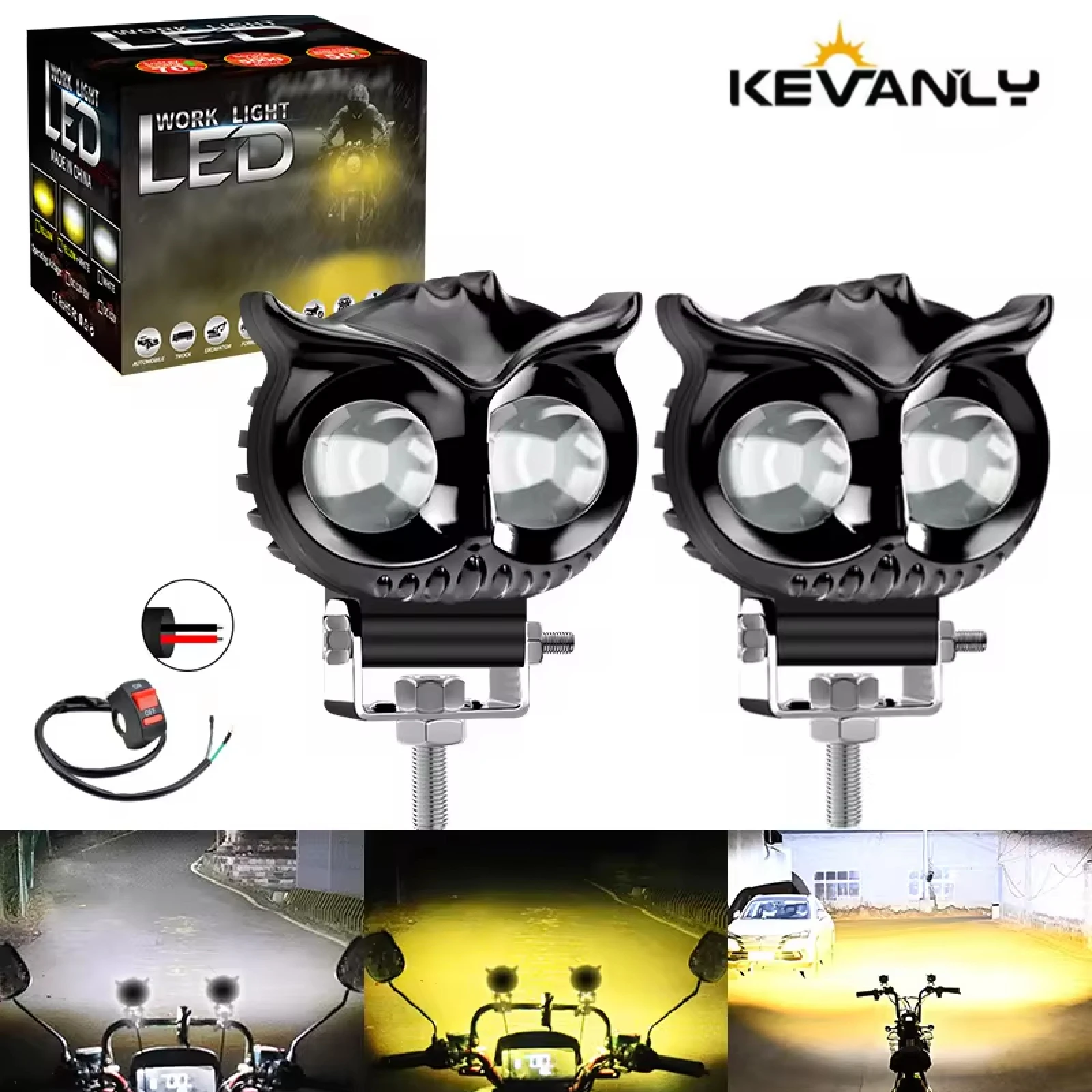 1/2PCS Motorcycle Dual Color Strobe Light Headlight Fog light 9V-85V ...