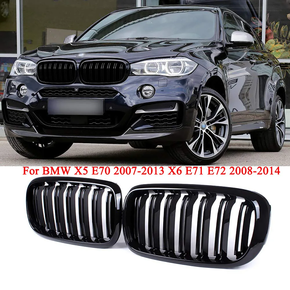 E70-Car-Grille-Grill-Front-Kidney-Glossy-2-Line-Double-Slat-For-BMW-X5 ...