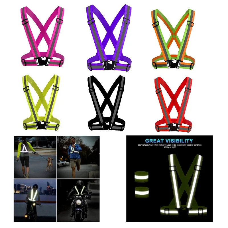 New Night Walking Biking Safety Vest Elastic Reflective Straps ...