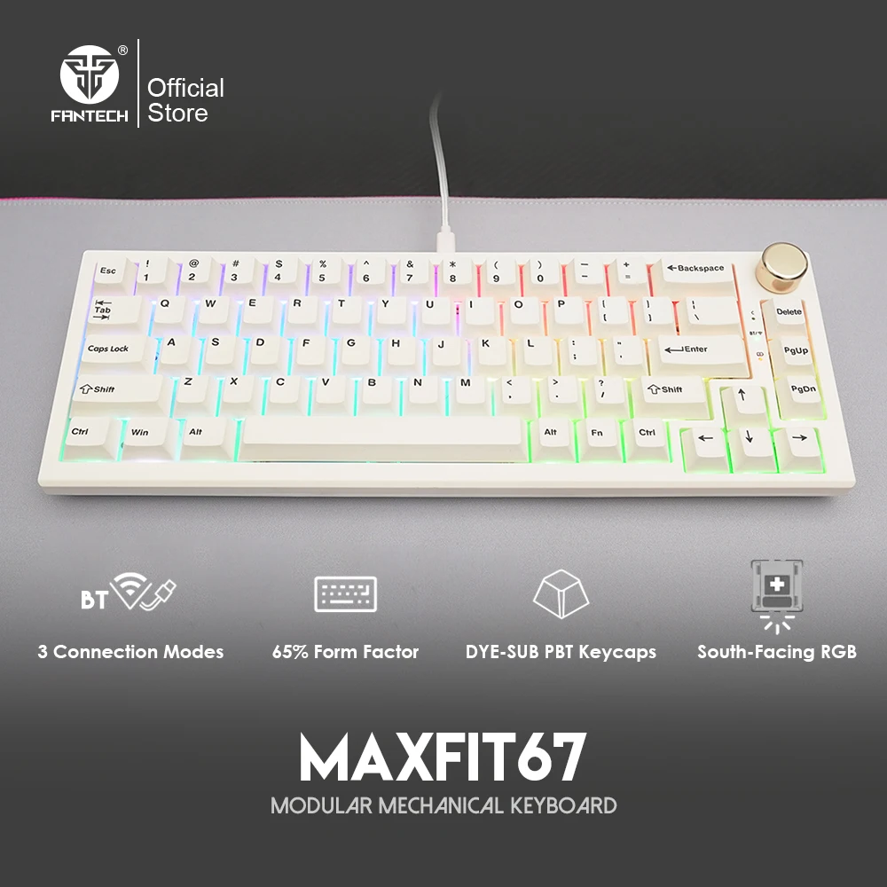 Fantech-MAXFIT67 Mini teclado mecânico sem fio, com fio e Bluetooth 5.0 ...
