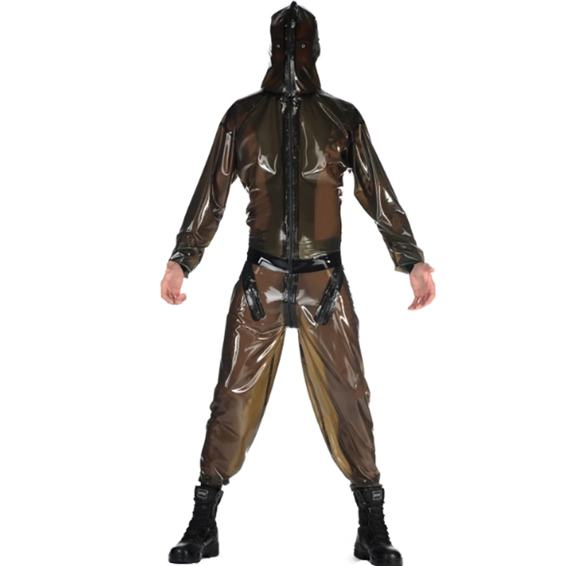 Latex-Natural-100-Rubber-Overall-Full-Body-Hooded-Zipper-Coffee-Catsuit ...