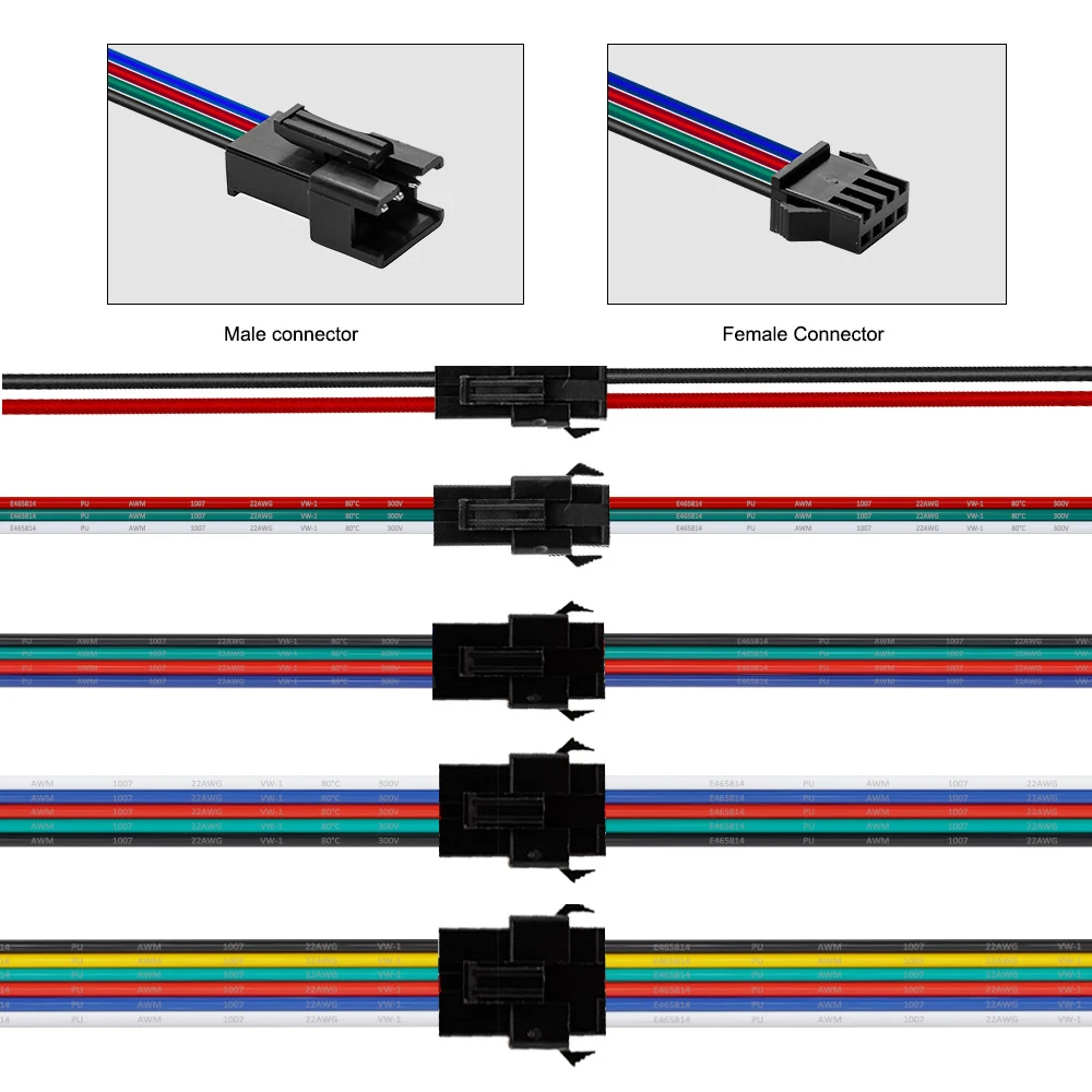 2 3 4 5 6 Pin JST SM LED Connector Cable 3A 5A Male Female Plug Wire ...