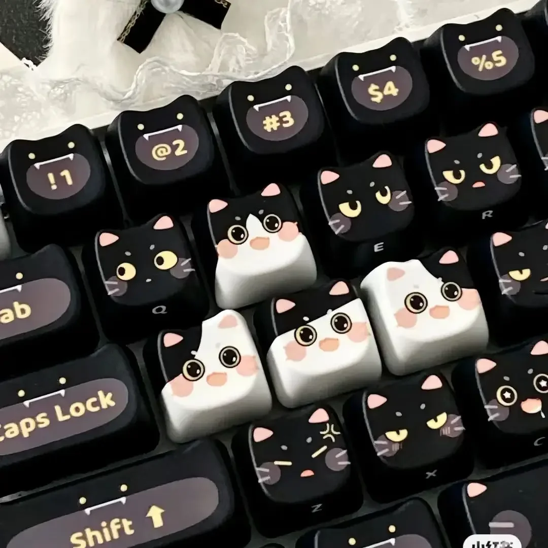 MAO-Black-Cat-Keycaps-142-Keys-Customized-Cute-Keycaps-PBT-New-Square ...