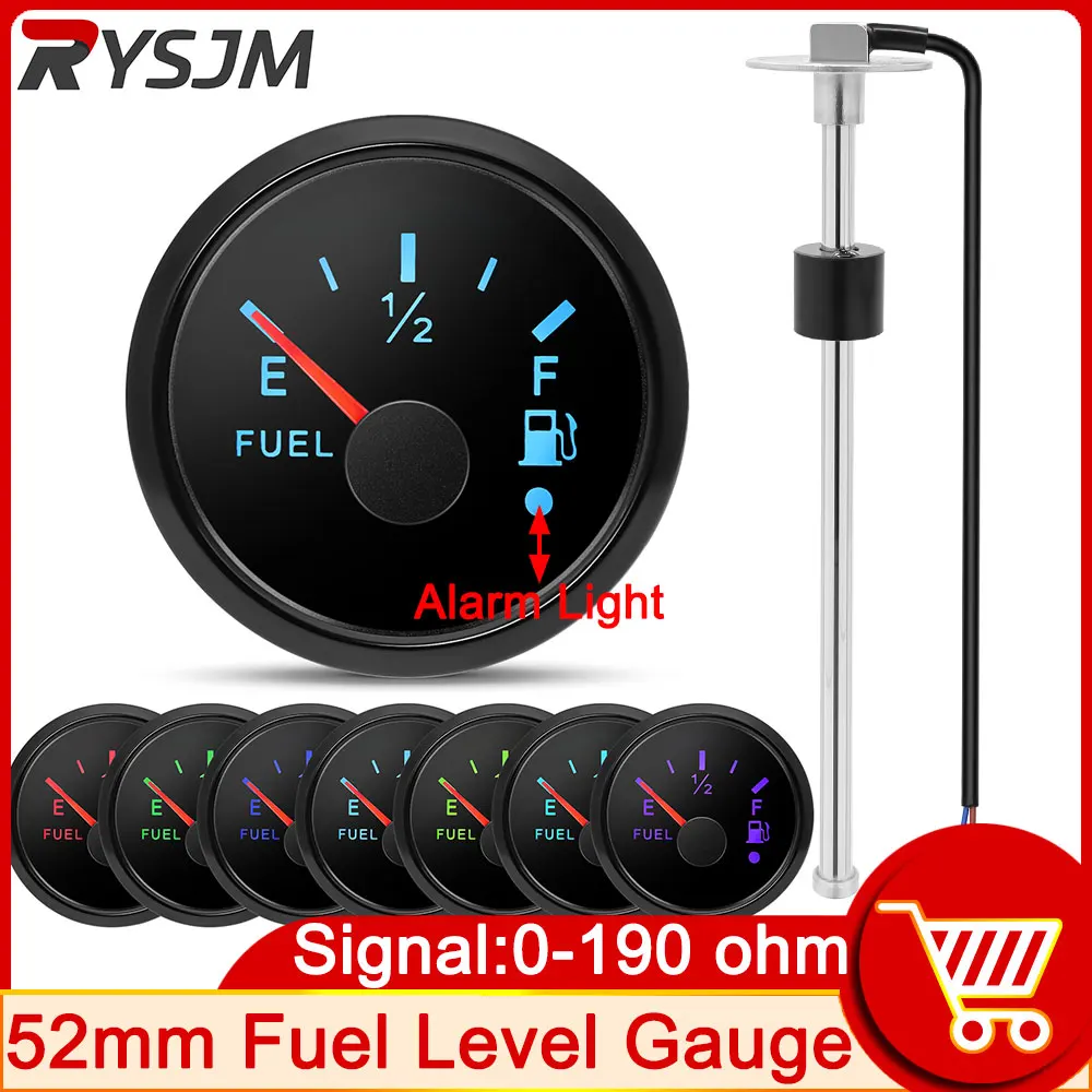 0-190ohm-52mm-Fuel-Level-Gauge-with-7-Color-Light-With-Alarm-Stainless ...