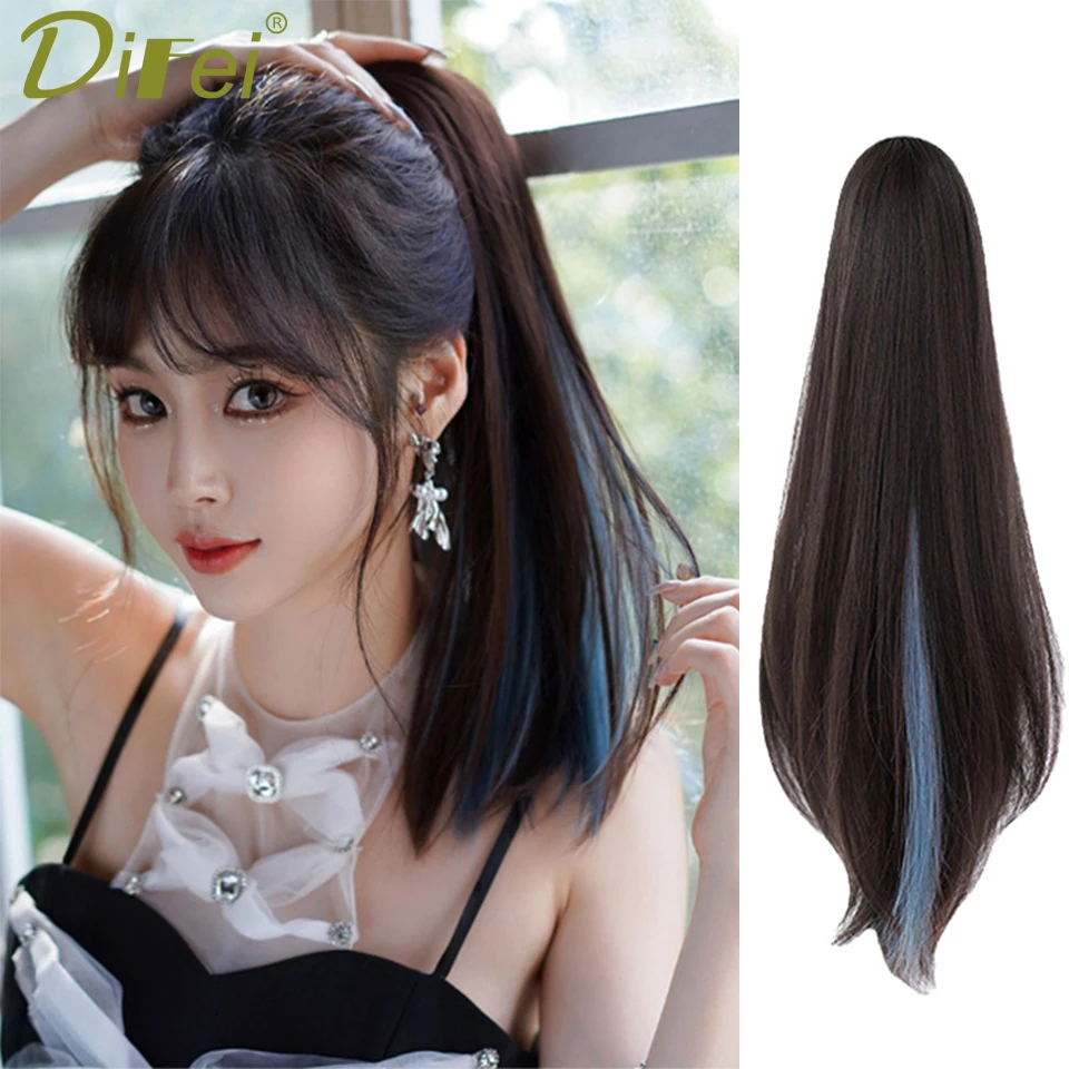 DIFEI-Synthetic-Wig-Female-Ponytail-Long-Straight-Hair-Grab-Clip ...