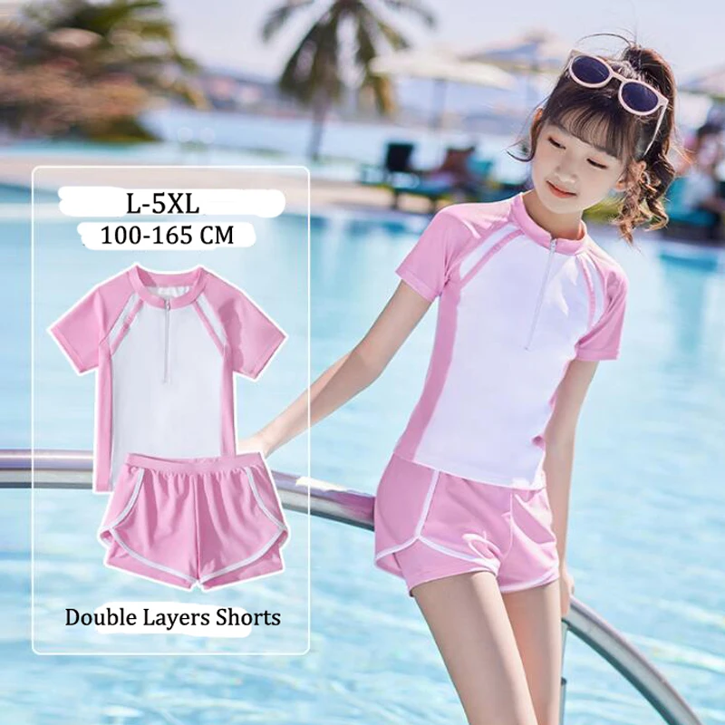 Double-Layers-Shorts-Girls-Swimwear-Two-Pieces-Suits-Summer-Beach-Clothes-L-5XL-Kids-Short ...