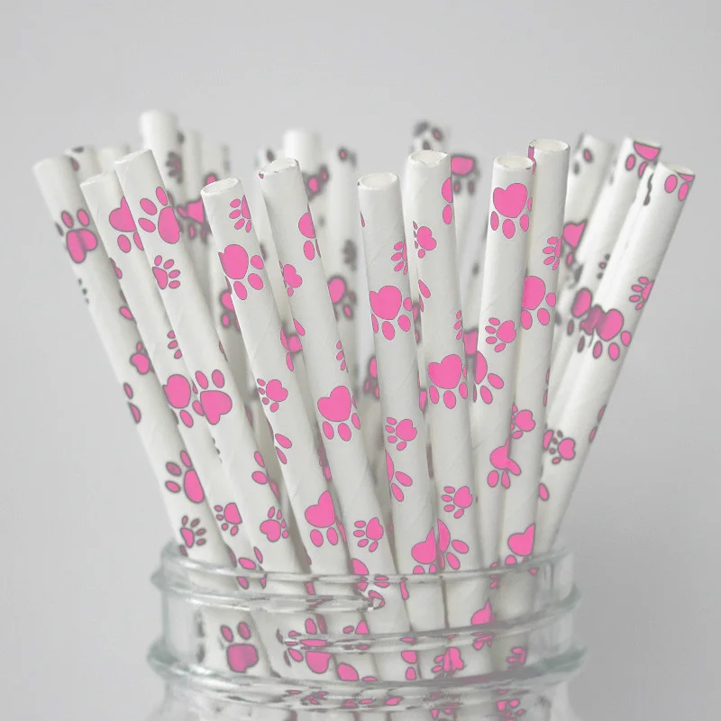 10pcs-Pink-Cat-Paw-Print-Straws-Animal-Footprint-Straw-For-Pet-Theme ...