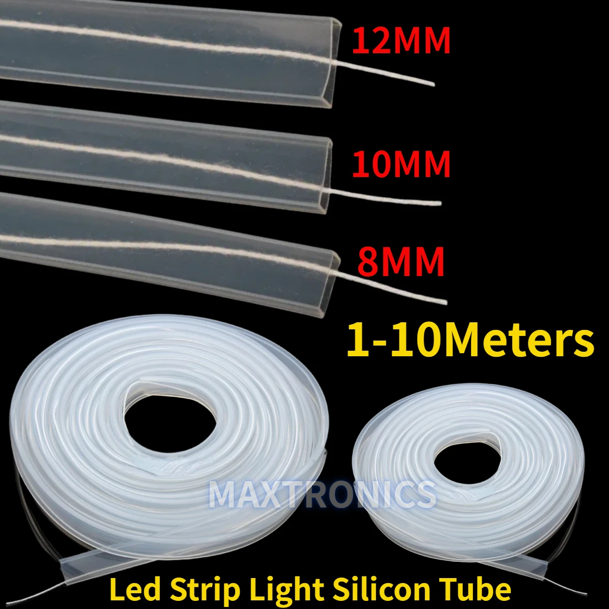 1-10Meters Transparent Silicon Tube 8MM/10MM/12MM for SMD5050 3528 ...