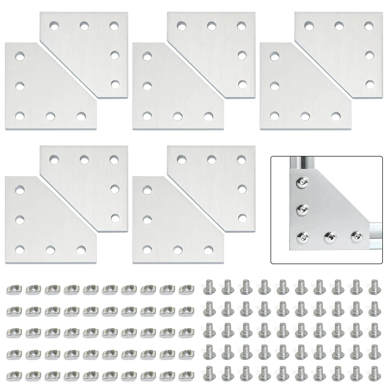 10pcs Aluminum Alloy T-Slot L-Join Plate and 50pcs M5x8 Hex Screws and ...
