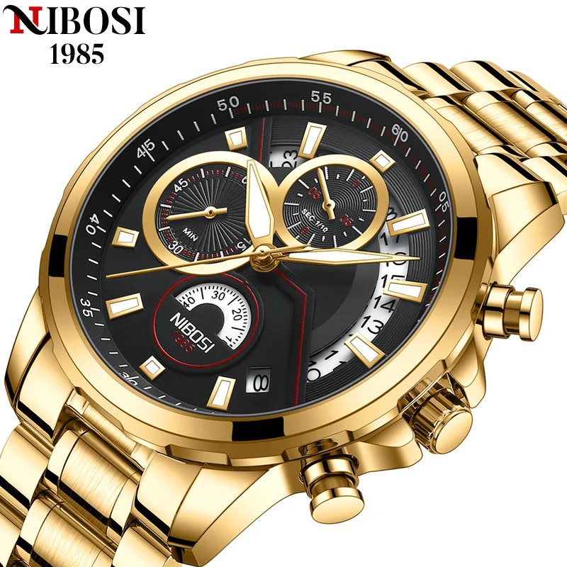 Nibosi homens quatrz relógio esporte masculino relógios de luxo marca superior relógio à prova ...