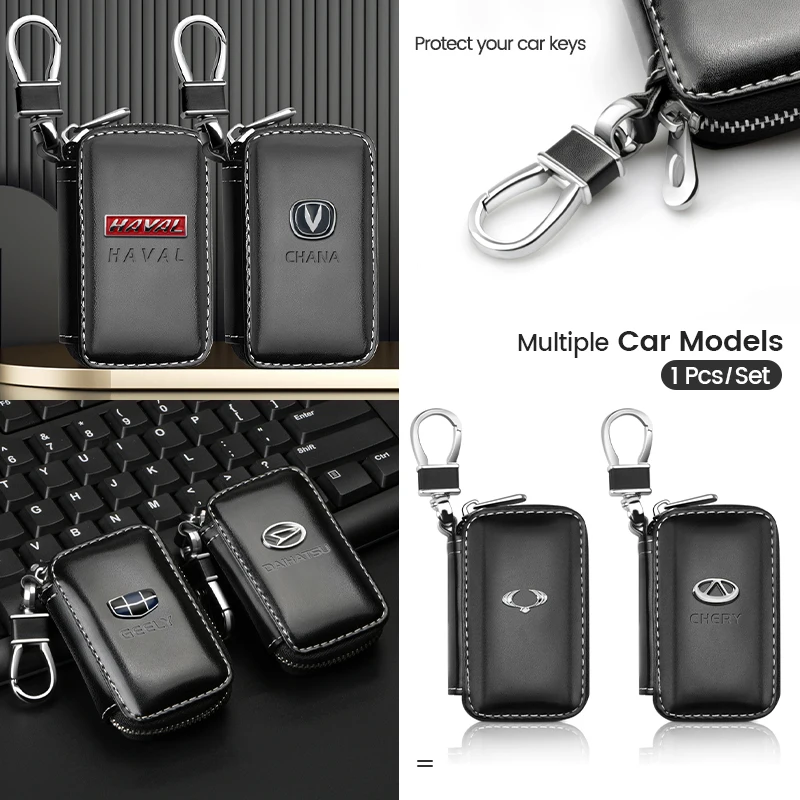 Genuine Leather Key Wallet Men & Women Car Key Bag Multi Function Key ...