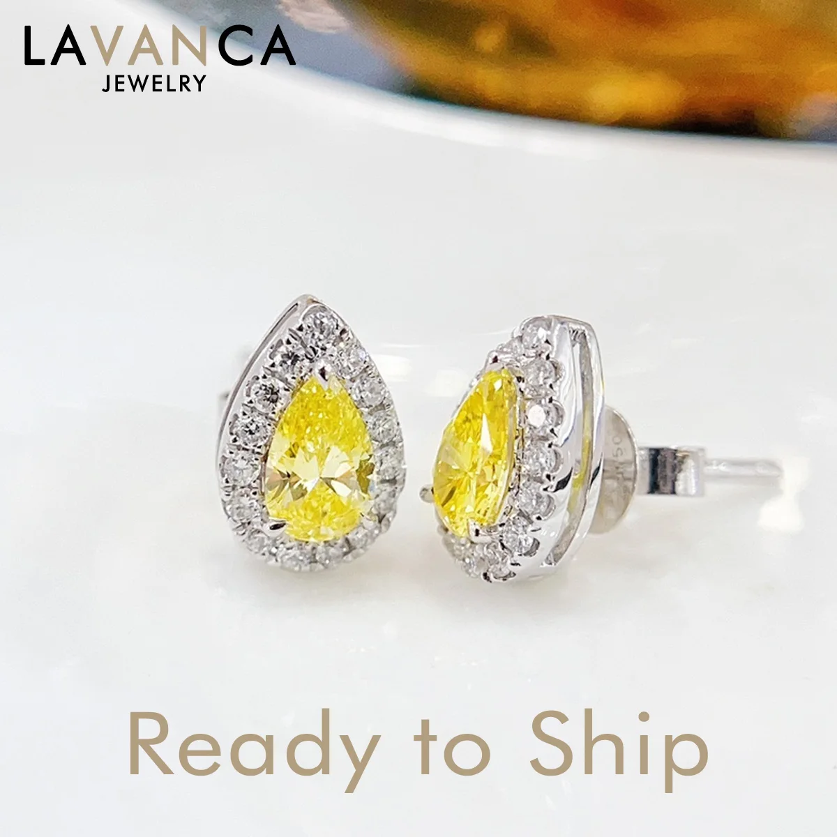Yellow Pear Cut Lab Created Diamond Earrings Halo Style Lab Diamond ...