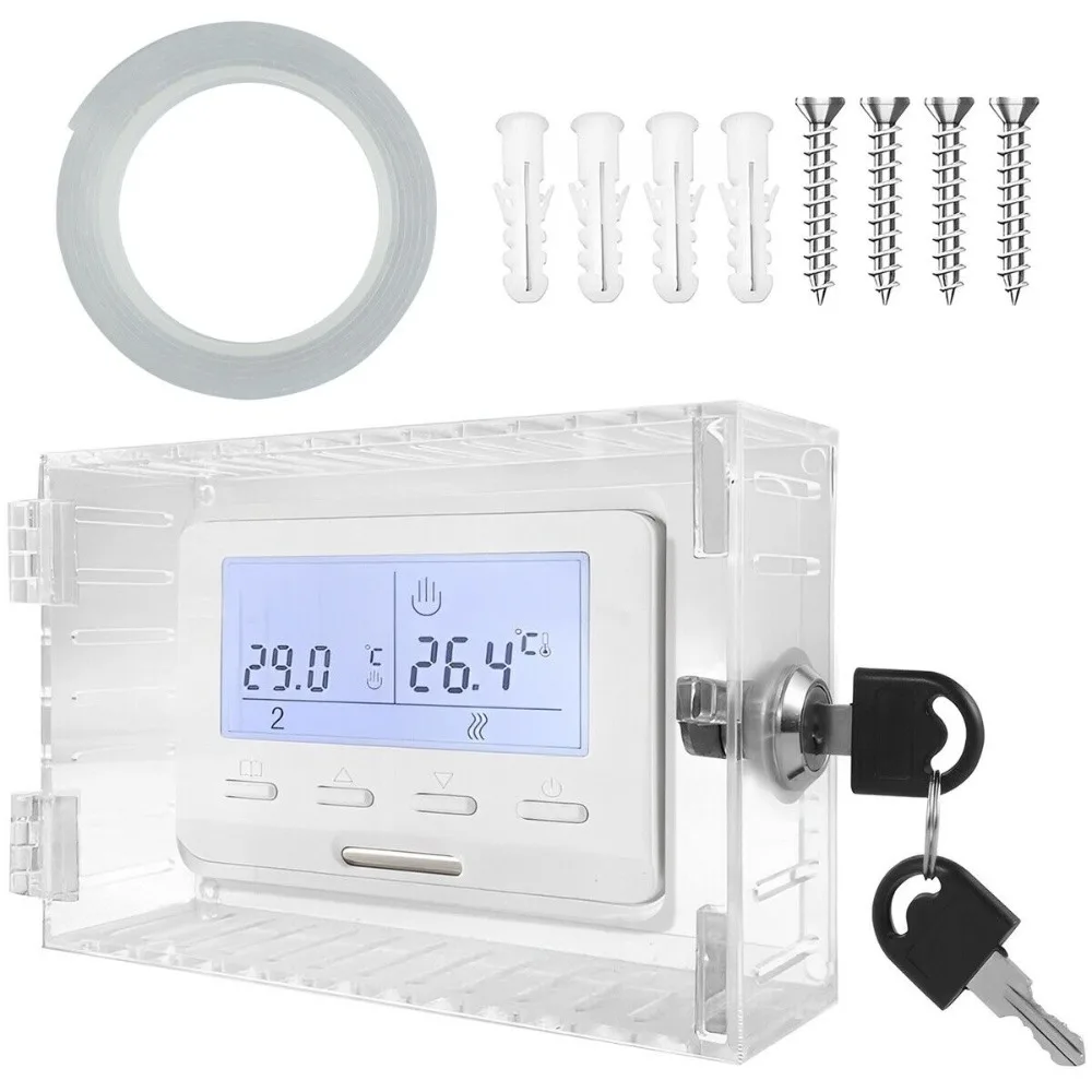 Portable Universal Thermostat Lock Box Clear Acrylic Thermostat Guard ...