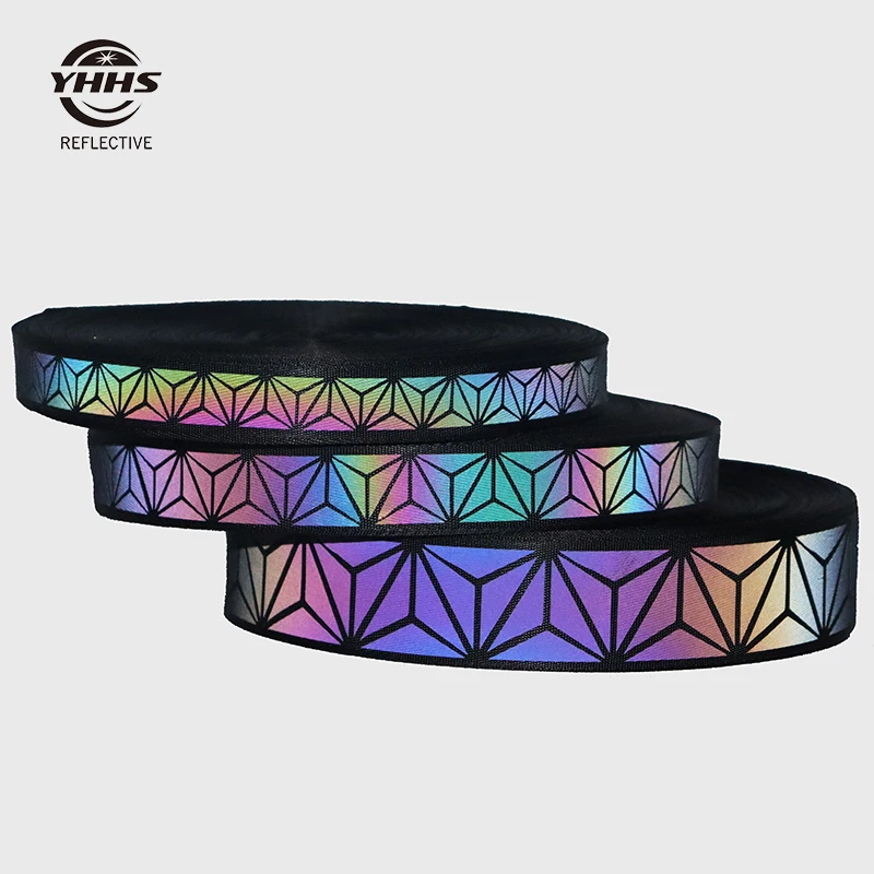 High-Visibility-Nylon-Geometric-Pattern-Tape-Rainbow-Reflective-Webbing ...