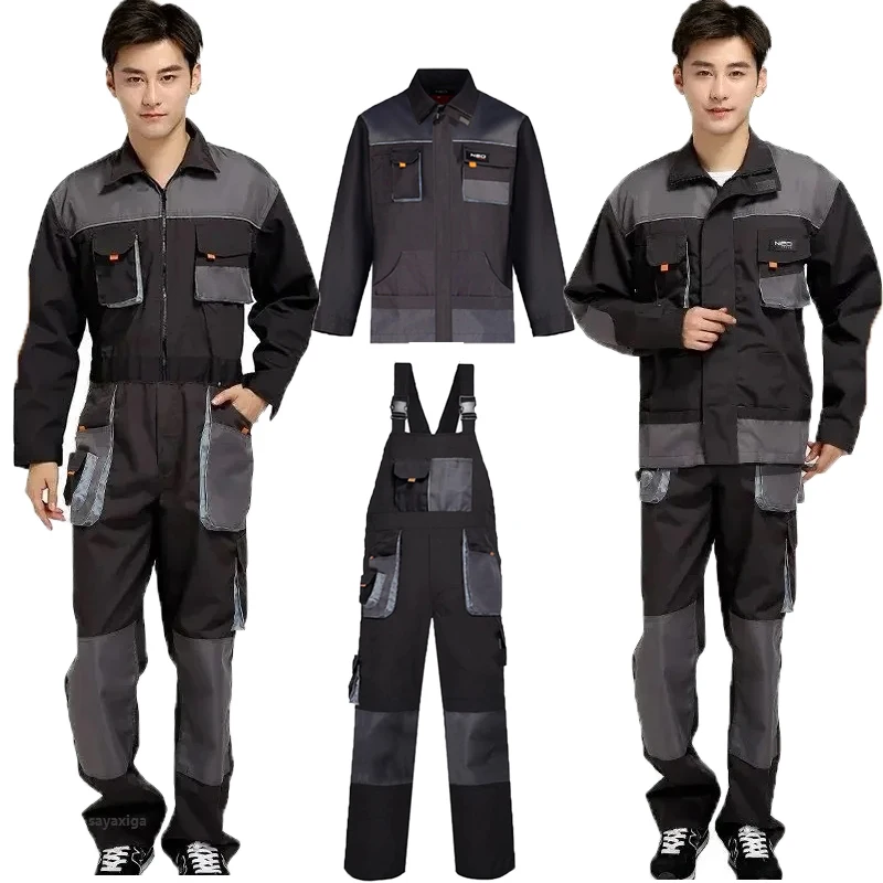All-Season-Work-Overall-Black-Gray-Long-Sleeve-Working-Suit-One-piece ...