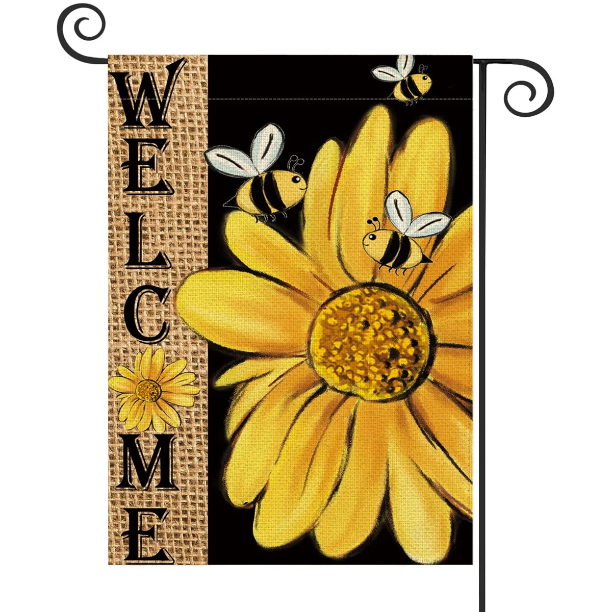 1PC-Bee-sunflower-Pattern-Linen-Cotton-Garden-Flag-Banner-Indoor ...