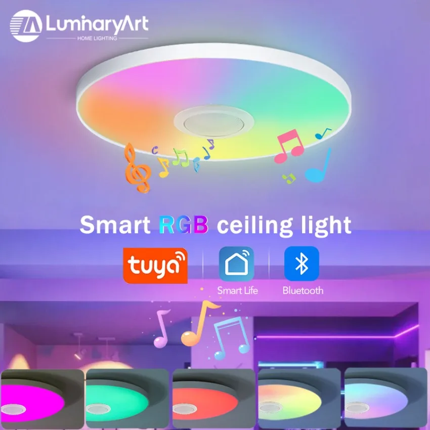 LED Ceiling Lamp TUYA Smart Speaker RGB Remote Control Bluetooth APP ...