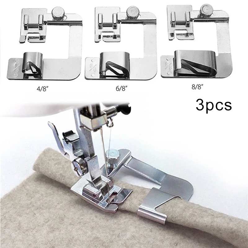 3Pcs Domestic Sewing Machine Foot Presser Rolled Hem Feet Set For ...