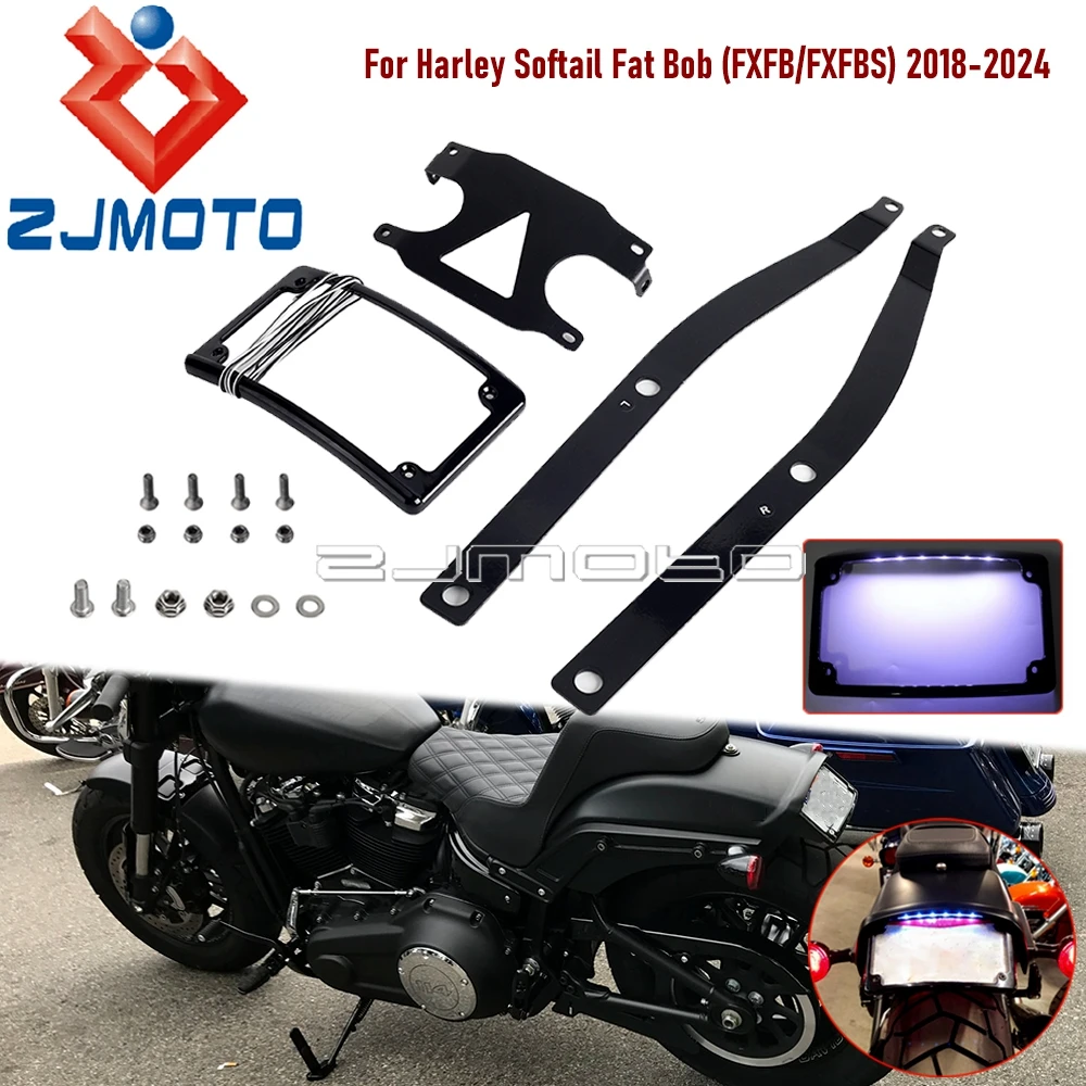 Motorcycle-Curved-License-Plate-Mount-Relocation-Bracket-W-LED-Light ...