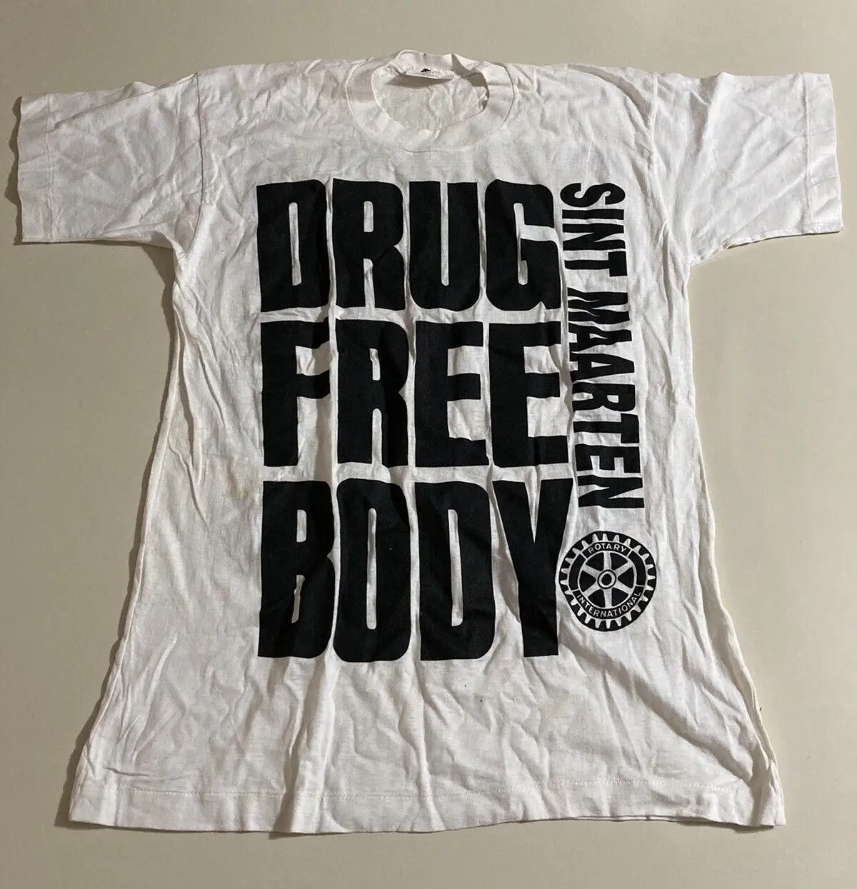 Vtg-Shirt-80s-Drug-Free-Body-Graphic-Tee-Sint-Maarten-M-Rotary ...