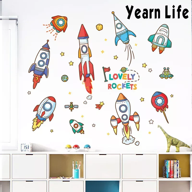 Cartoon-Rocket-Wall-Stickers-Outer-Space-DIY-Vinyl-Removable-Wall ...