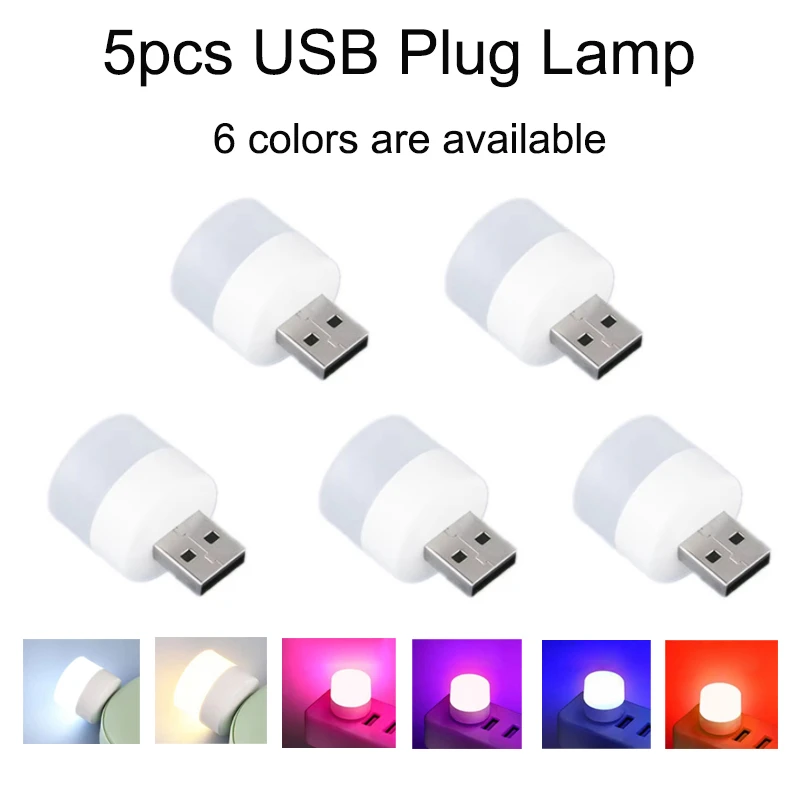 5pcs Usb Plug Lamp Computer Mobile Power Charging Usb Small Book Lamps Led Eye Protection ...