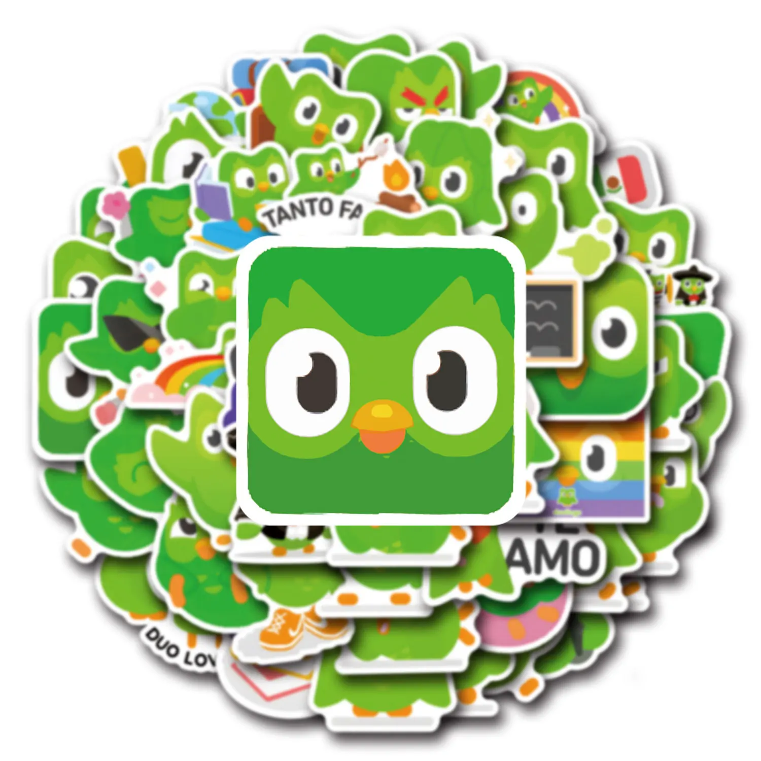10/55PCS Duolingo Stickers Learning Software Green Bird Cartoon Decals ...