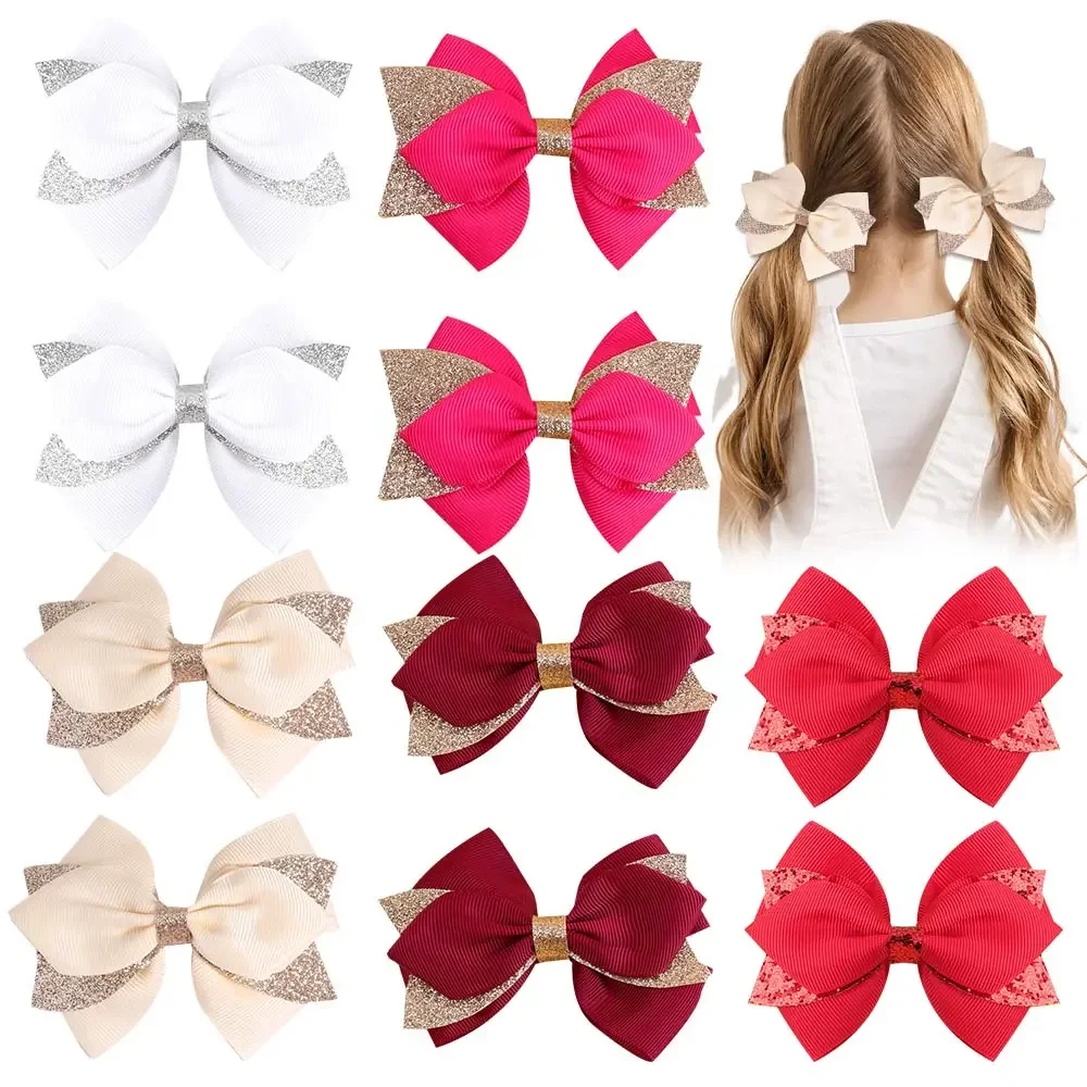 2pcs-set-Glitter-Bow-Hair-Clip-For-Girls-Multi-layer-Solid-Satin-Hair ...