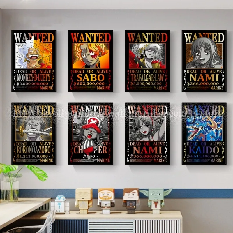 One Piece Character Wanted Poster Full Set Wall Art Living Room Huguan ...