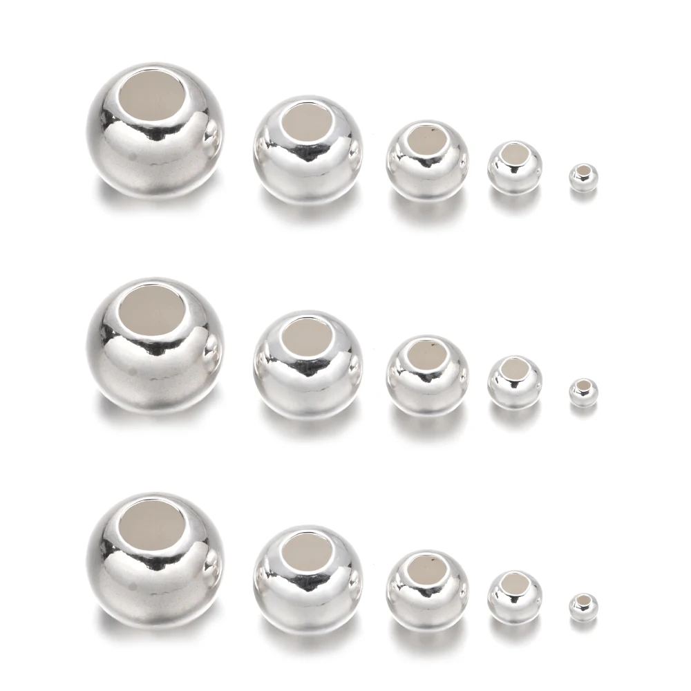 925-Sterling-Silver-2-10MM-Round-Ball-Spacer-Loose-Bead-For-DIY ...