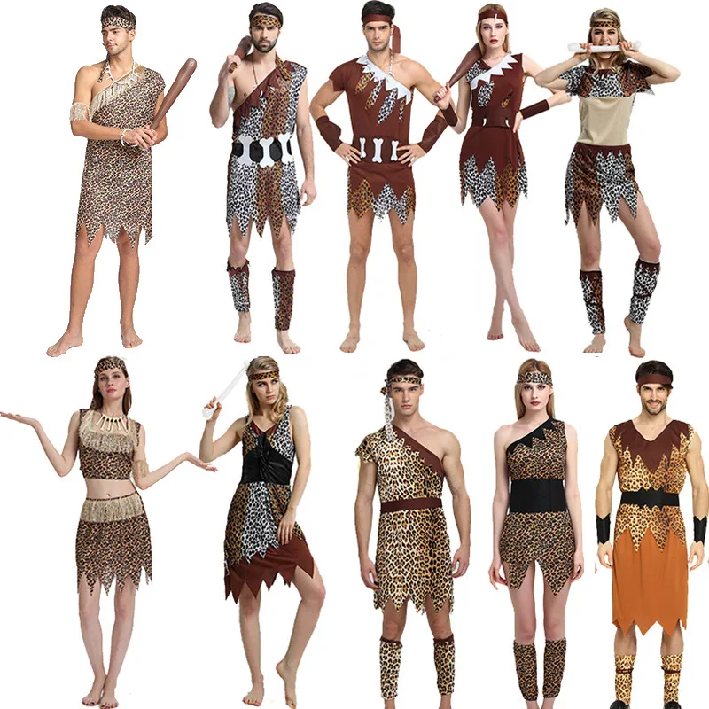 Caveman-Costume-Men-Woman-Halloween-Cosplay-Leopard-Savage-Primitive ...