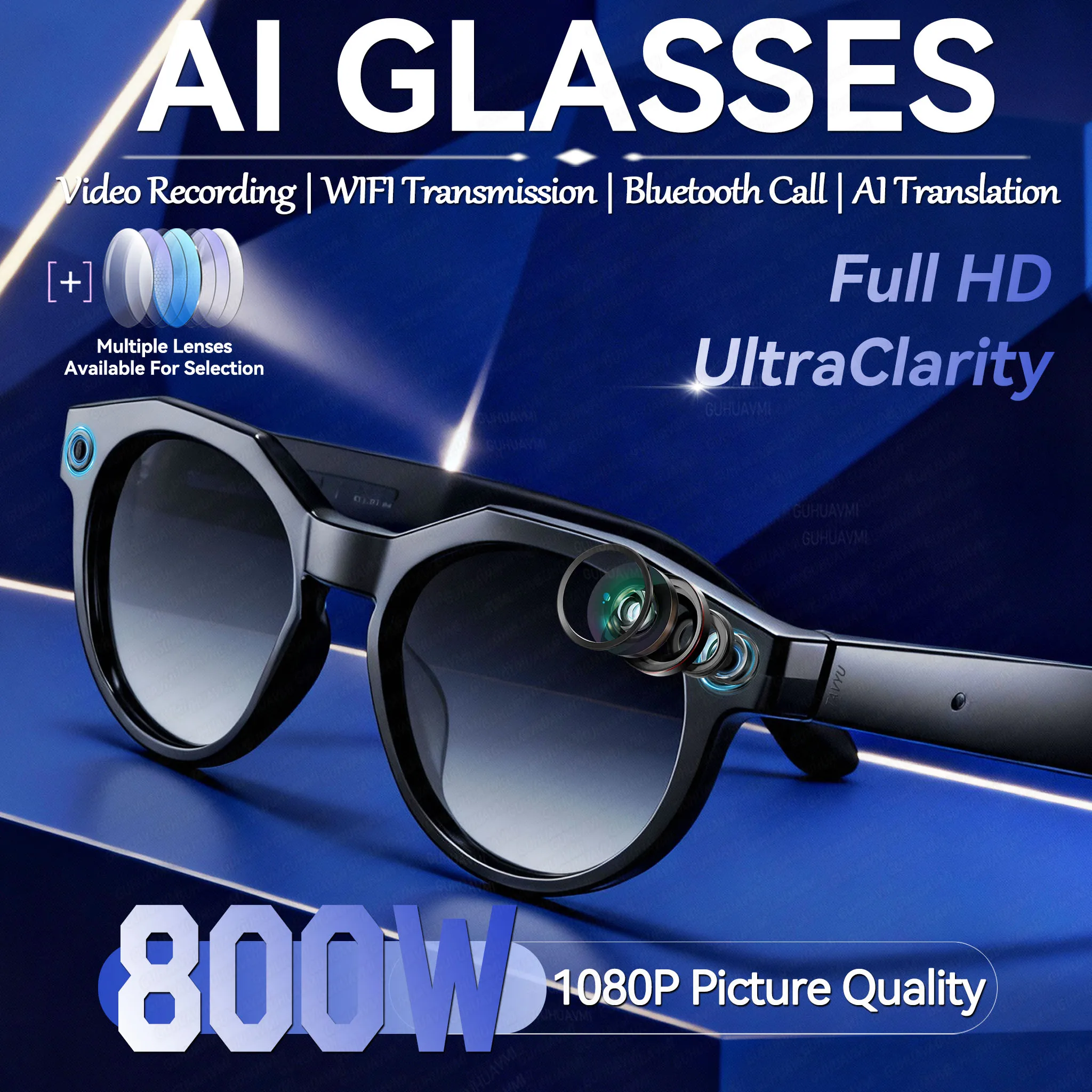 New 1080P HD AI Smart Glasses Chat GPT 800MP Camera Bluetooth Call ...