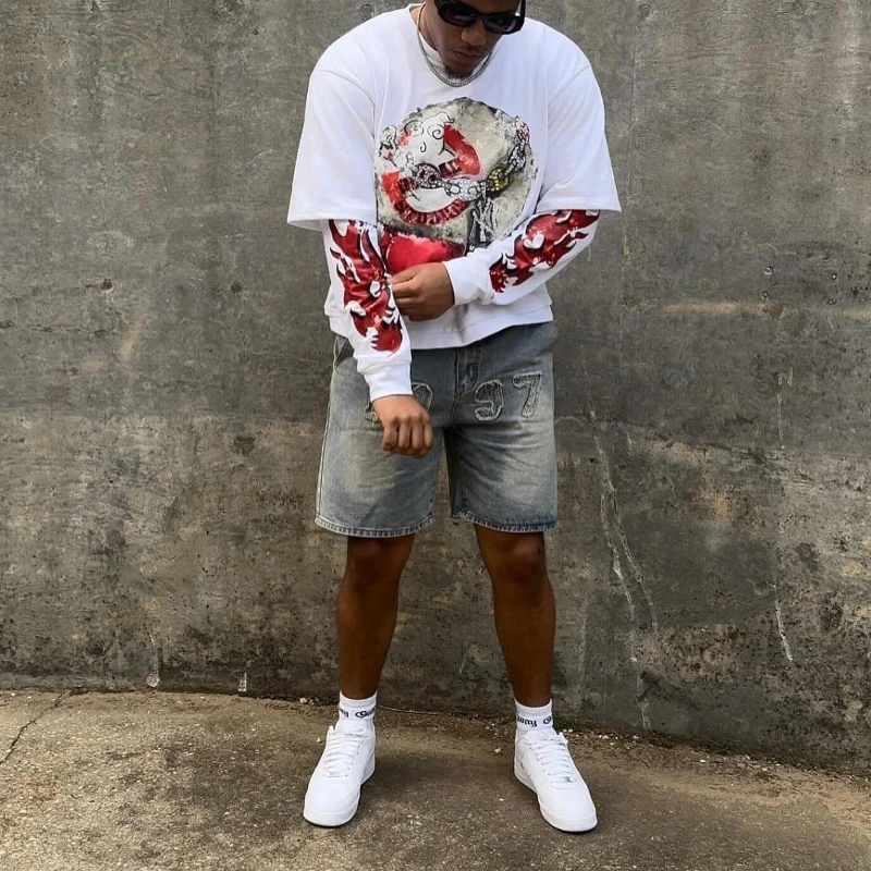 New streetwear retro fashion men T-shirt Y2k fashion personalized long ...