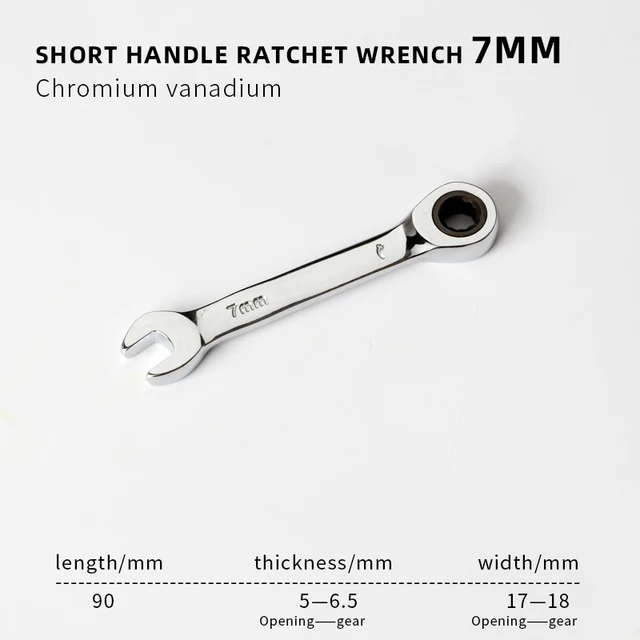 1Pcs 8-19mm 72 Tooth Short Handle Ratchet Socket Wrench CRV Quick Open Reversible Combination ...