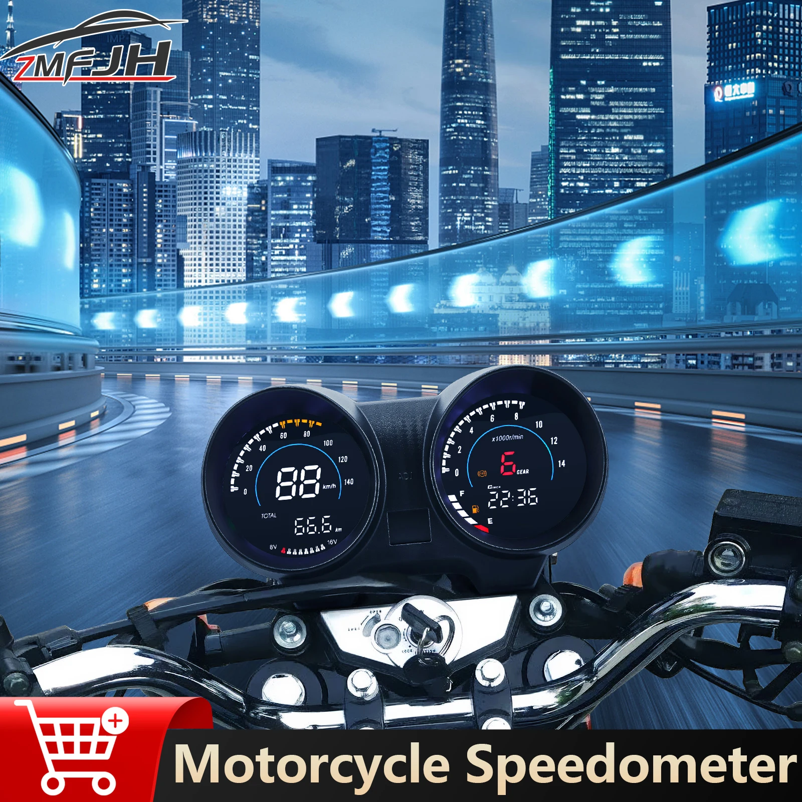 Motorcycle Speedometer Speed RPM Tachometer High Beam Gear Clock LED ...
