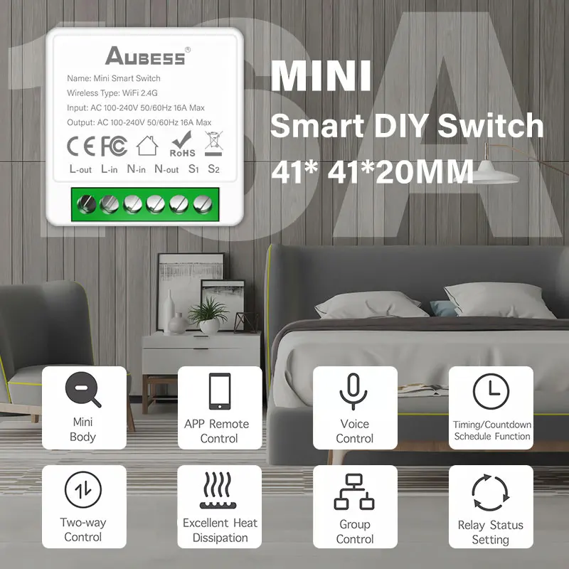 Aubess Tuya Mini WiFi DIY Switch Supports 16A Control Smart Home ...