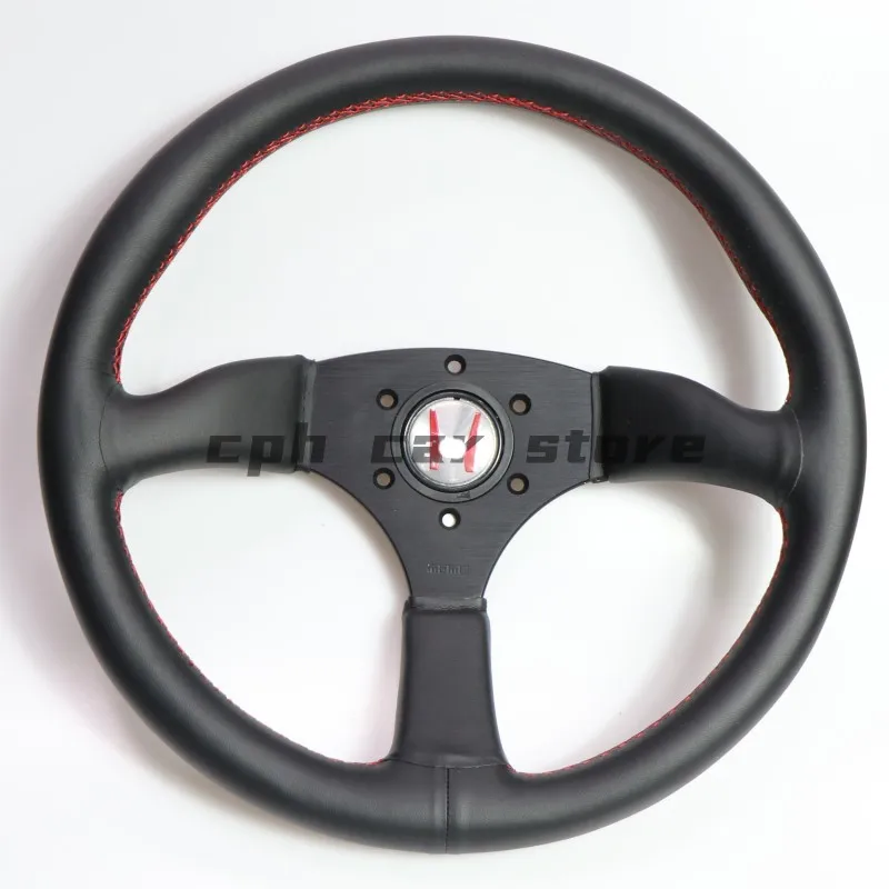 14 Inches 350mm Universal Leather Racing Steering Wheel Shallow Concave ...