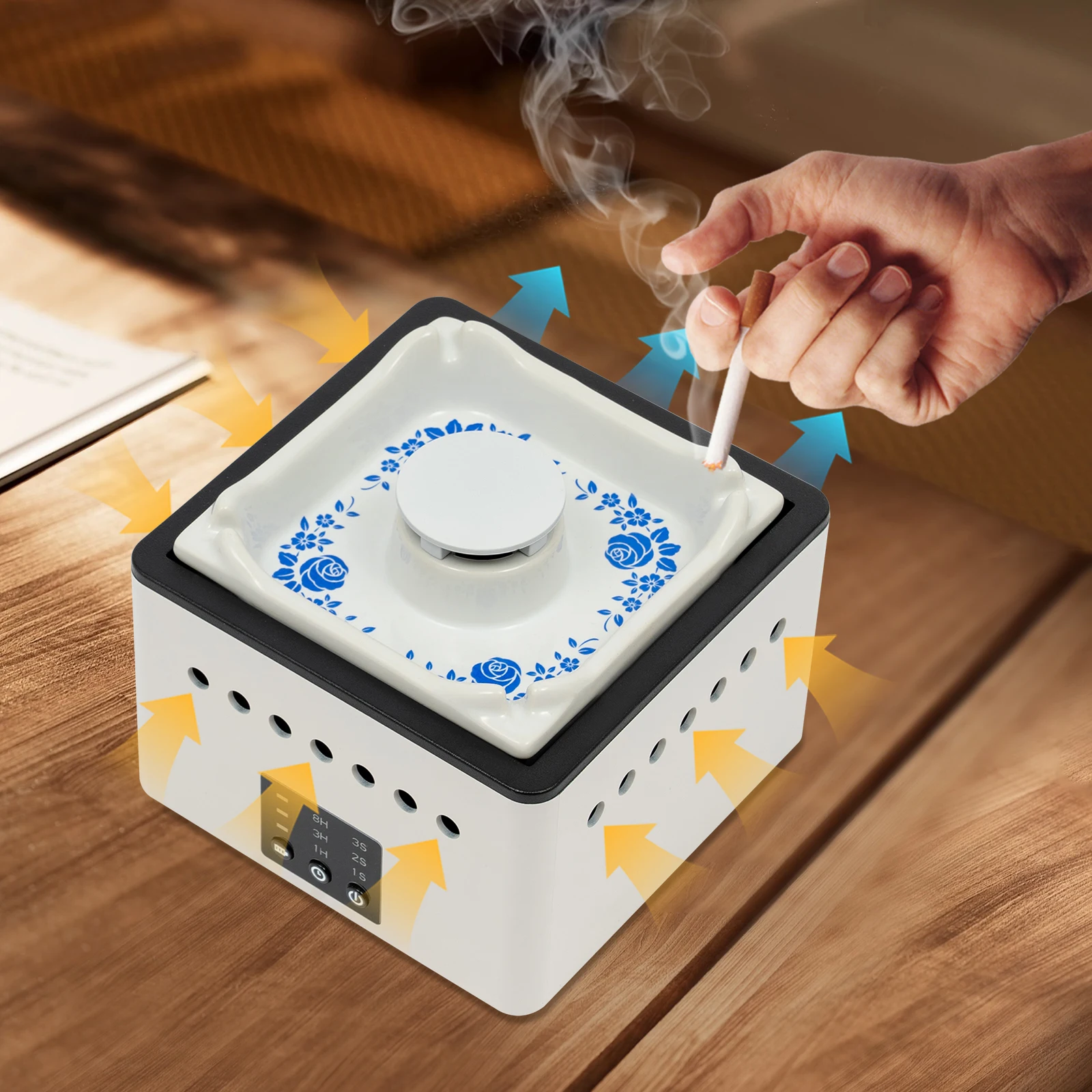 Ashtray Air Purifier with 4 Cigarette Slots and Radiator Fan, Air ...