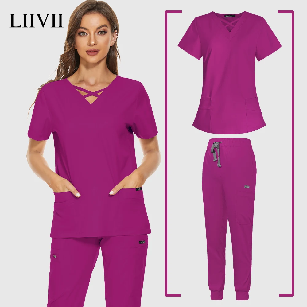 Women-Scrubs-Sets-Nurse-Accessories-Medical-Uniform-Specail-V-Neck-Tops ...