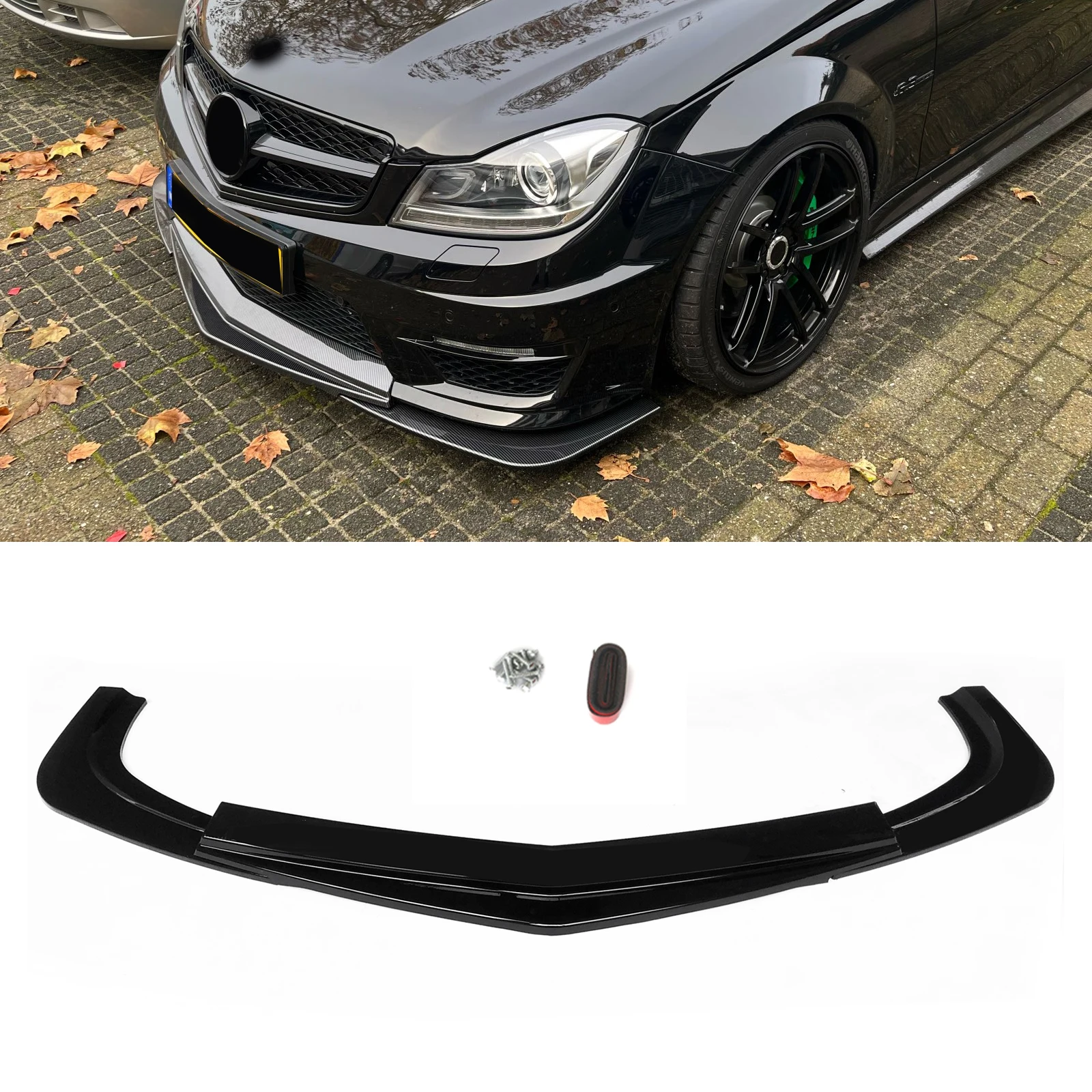 Front-Bumper-Spoiler-Lip-For-Mercedes-Benz-C-Class-W204-C63-AMG-Base ...