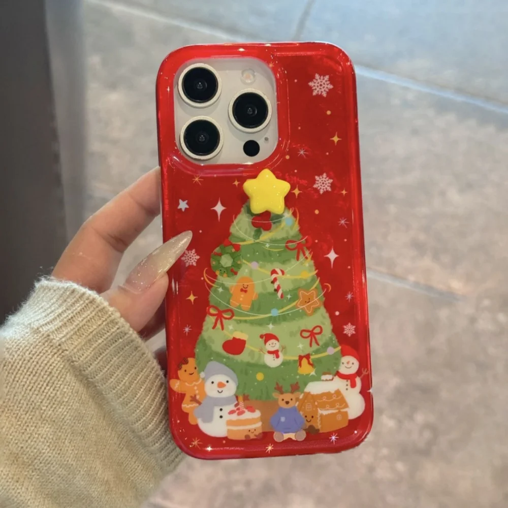 Cute-3D-Star-Christmas-Tree-Graffiti-Christmas-Glitter-Phone-Case-For ...