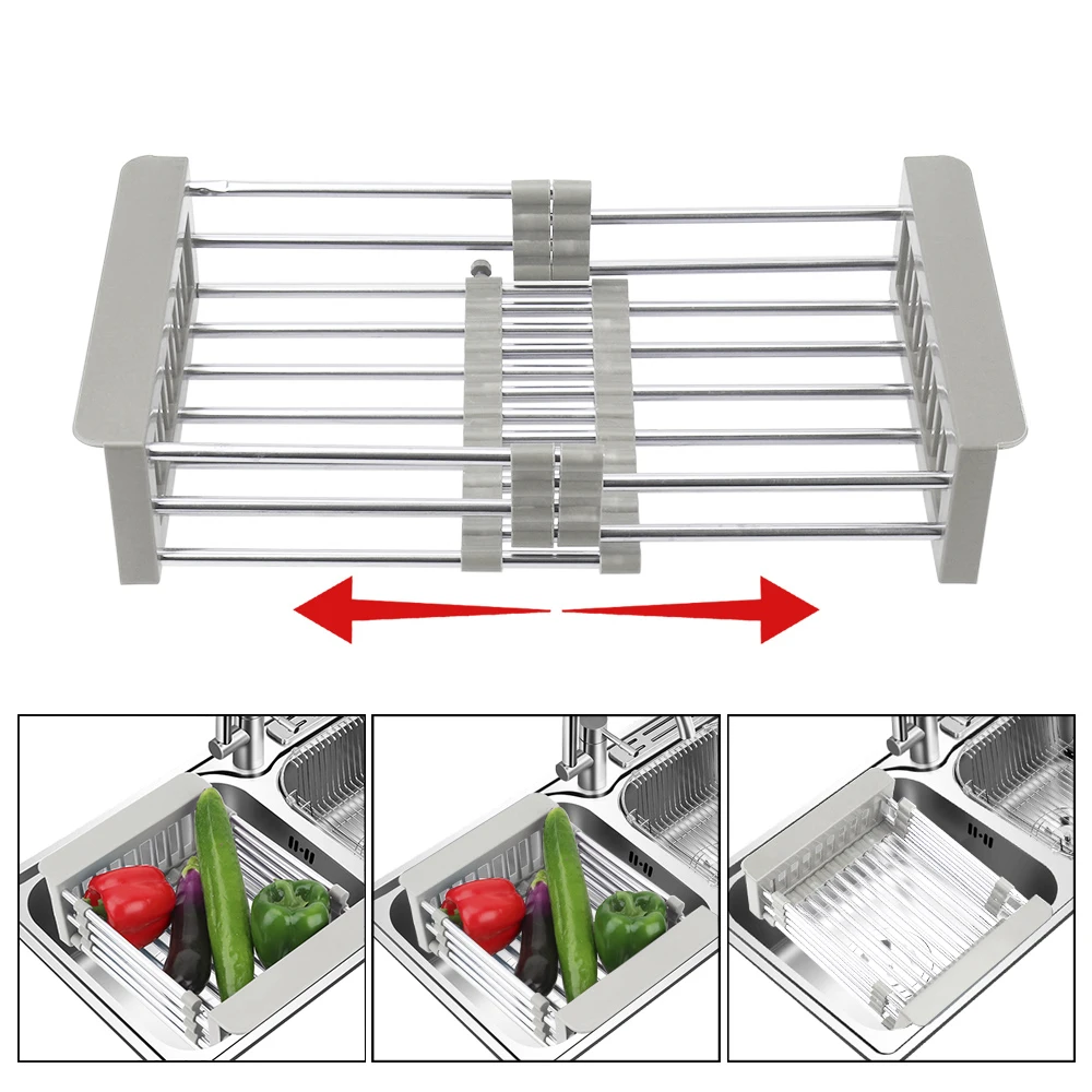 Telescopic Sink Storage Rack Stainless Steel Kitchen Organizer Drain