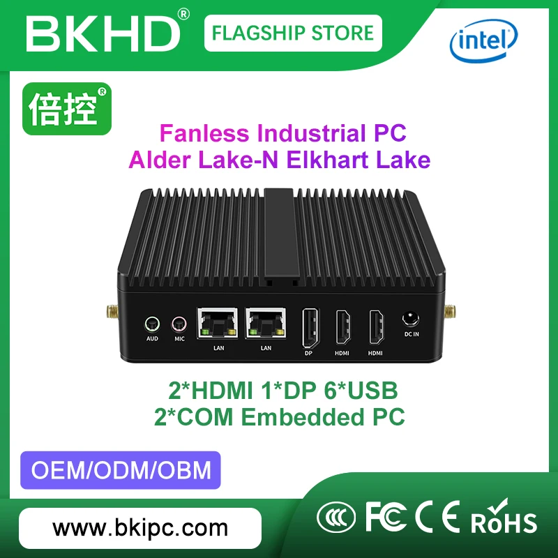 BkHD-Mini Computador Industrial, Intel N100, Alder Lake-N, Celeron J6412, 2COM, RS232, 4USB ...