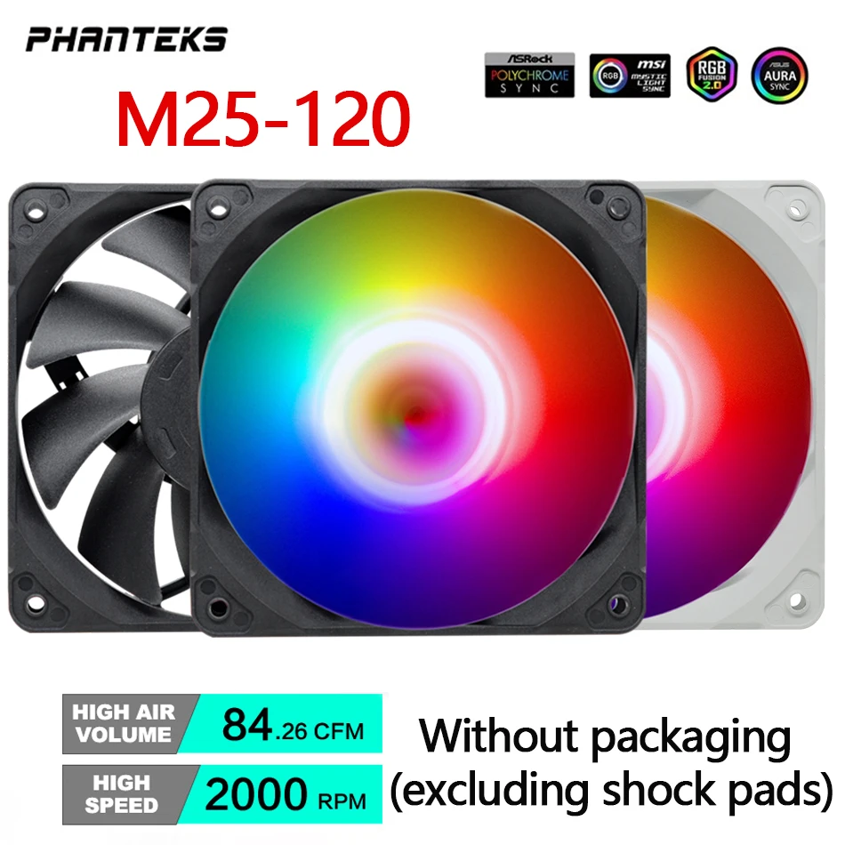 Phanteks M25-120mm 5V/3PIN ARGB PC Case Cooling Fan 4pin PWM Temperature Control High Air Volume ...