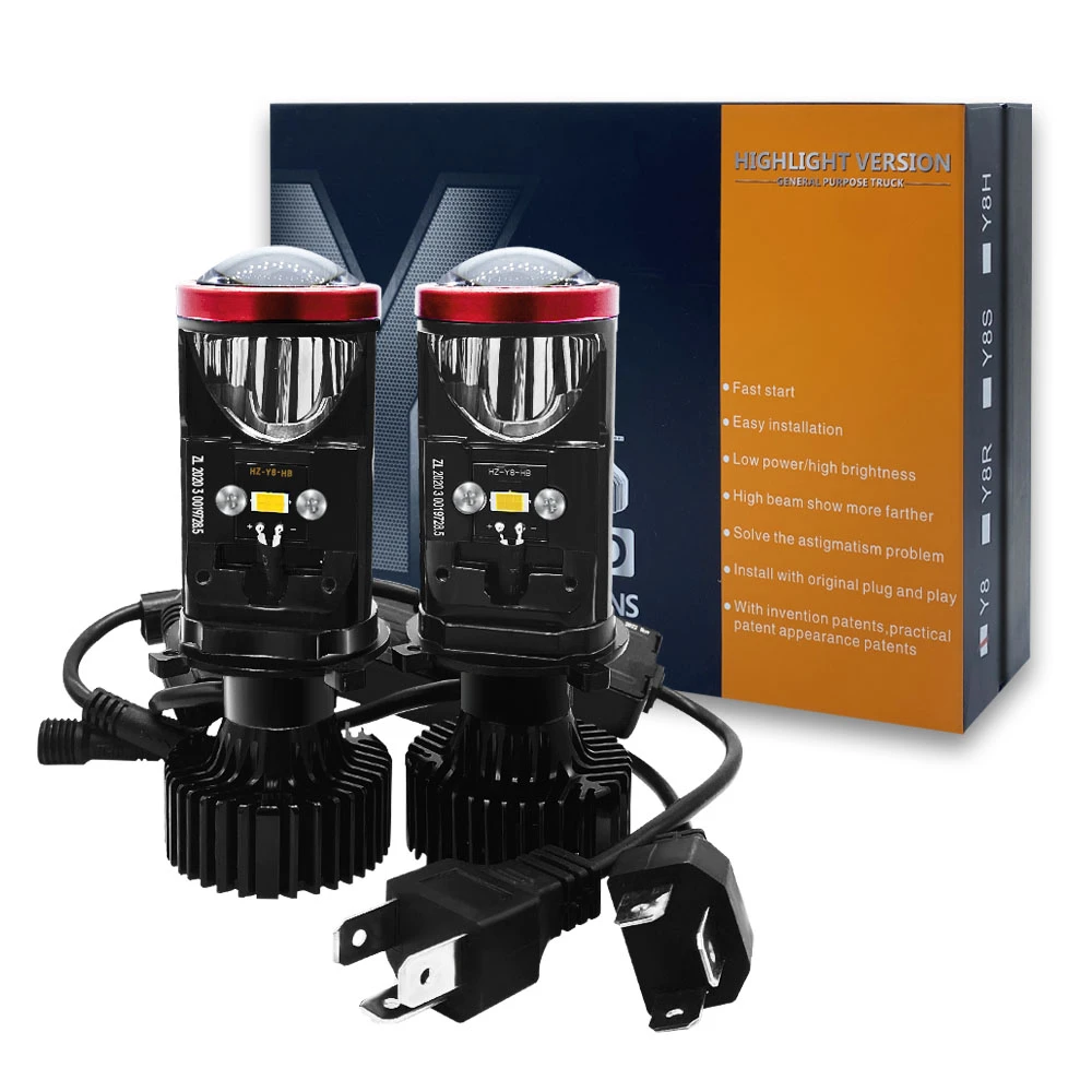 Turbo Fan Y8 H4 LED Headlights Car H4 Mini Projector Lens 6000K Super ...