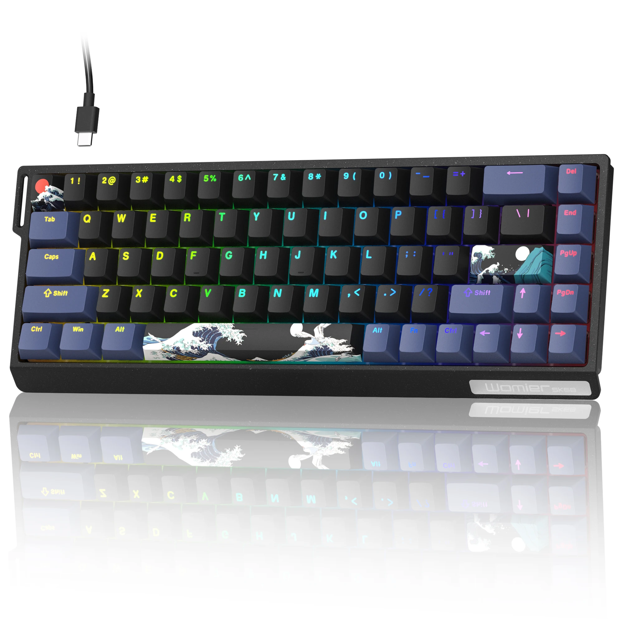 Womier SK68 ブラックコーラルシー ゲーミングメカニカルキーボード QMK 有線 コミック 65% ガスケットマウント ホット ...